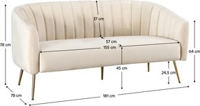 Designový 3-sed, béžová Velvet látka/gold chrom-zlatý, BAGY