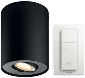 Hue White Ambiance Stropní bodové svítidlo Philips Pillar GU10 56330/30/P7 černé s dálkovým ovladačem 2200K-6500K