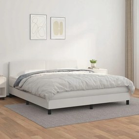 Box Spring Postel S Matrací Umělá Kůže Bílá Hladký design 160 x 200 cm