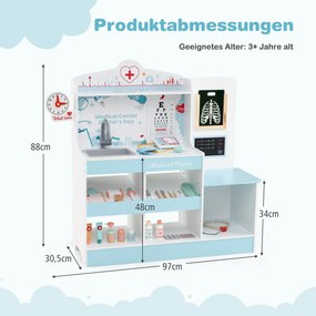 Costway Dřevěná doktorská herní souprava Lékařské centrum pro děti s hodinovým