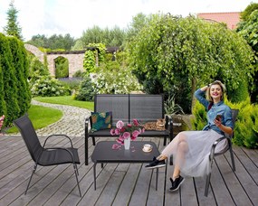 JU Sada 2 židle FIESTA, dvoumístná pohovka + stolek, ocel, povrchová úprava textilene