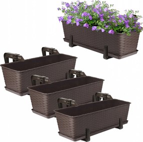 3 x Balkonový Truhlík Květináč 60 cm S Úchytkami Set Bronz