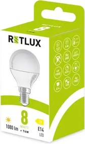 RETLUX RLL 635 G45 E14 mini Globe 8W / 1080 lm / 3000K - teplá bílá /