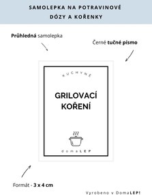 Samolepka na kořenky GRILOVACÍ KOŘENÍ průhledná 3 × 4 cm tučné písmo