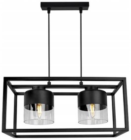 Závěsné svítidlo ROMA CAGE, 2x černé/transparentní skleněné stínítko v kovovém rámu