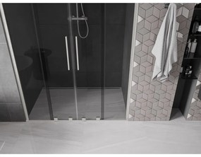 Mexen Velar Duo, posuvné sprchové dveře do otvoru 160 cm, 8mm šedé sklo, broušená ocel, 871-160-000-42-97