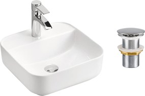 Comad Keramické umyvadlo na desku Magic 40x40 bílé + výpusť Click-Clack, chrom