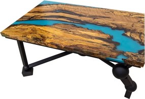 Konferenční stůl PLANETÁRIUM ze špaltovaného buku a fluorescenční  epoxidové pryskyřice 96x59
