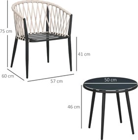 Outsunny 3-dílná zahradní souprava, bistro set zahrnující 1 stůl a 2 židle s polstry, balkonový set, zahradní nábytek pro terasu a balkon, ocel, šedá