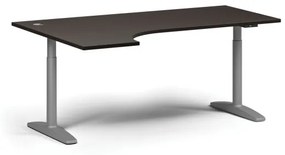 Výškově nastavitelný stůl OBOL, elektrický, 675-1325 mm, rohový levý, deska 1800x1200 mm, šedá zaoblená podnož, wenge