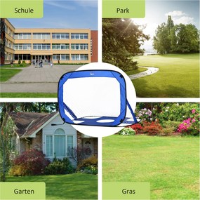 HOMCOM Pop Up fotbalové branky Sada 2 přenosných skládacích mini branek s taškou na přenášení Modrá 123x80x80 cm pro zahradní a sportovní aktivity | …