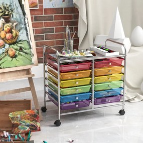 Costway Vozík s 12 stohovatelnými zásuvkami a amp; Úložná – průhledné barevné