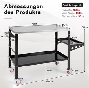 Costway Mobilní svařovací stůl s otvory φ 1,6 cm a stojanem na nářadí a drážkami