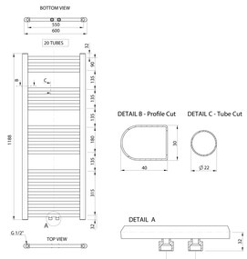 Aqualine ALYA otopné těleso rovné 600 x 1188 mm středové připojení chrom LLS303