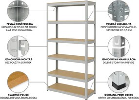 Regál 220x120x50 cm zinkovaný 6-policový, nosnost 1050 kg - 4ks
