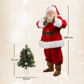 HOMCOM Sada 2 vánočních stromků, umělý mini vánoční stromek s LED světly, plast, kov, rozměry 33 x 75 cm, zelená