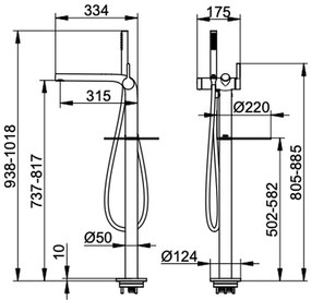 Keuco Edition 400 - Páková vanová podlahová baterie se sprchovou hadicí 1250 mm, chrom 51527010100