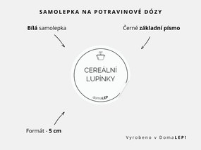 CEREÁLNÍ LUPÍNKY - omyvatelná samolepka na dózu, výběr rozměrů Ø 5 cm / 5 x 5 cm / 6 x 8 cm | DomaLEP tvar: KOLEČKO, barva: BÍLÁ - ČERNÉ písmo, velikost: Ø 5 cm - základní písmo