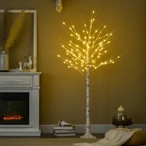 HOMCOM Umělý strom, umělá bříza, s LED osvětlením, teplá bílá, realistická bílá kůra, 22 x 180 cm