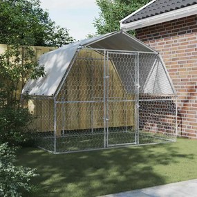 Kotec pro psy se střechou a dvířky stříbrný pozinkovaná ocel 3294908