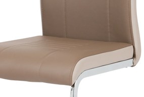 Jídelní židle NAVA, chrom/koženka coffee s boky cappucino