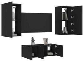 4dílná obývací stěna s LED osvětlením černá kompozitní dřevo