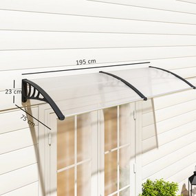 Stříška Outsunny na vchodové dveře 75x195x23 cm stříška z 5mm polykarbonátu, ochrana proti slunci a dešti pro venkovní použití, hliníková průhledná |…