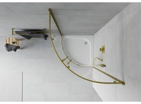 Mexen Rio, čtvrtkruhový sprchový kout s posuvnými dveřmi 80 (dveře) x 80 (dveře) x 190 cm, 5mm čiré sklo, zlatý profil + bílá sprchová vanička RIO, 863-080-080-50-00-4710