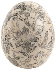Dekorace vintage vejce se šedými květy Mell French M - Ø 11*14 cm