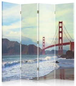 Ozdobný paraván New York Golden Gate - 145x170 cm, čtyřdílný, obustranný paraván 360°