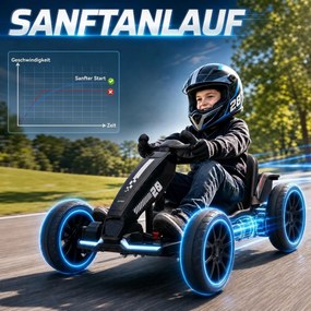 AIYAPLAY Elektrické dětské go-kart 12V, gokart se 2 motory, sedadlo nastavitelná ve 4 polohách, plynulý start, EVA kola, LED světlomety