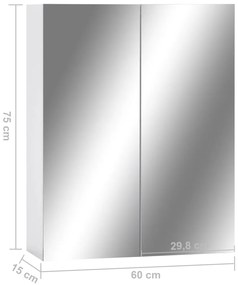 vidaXL 323607 Marketos Bathroom Mirror Cabinet White 60x15x75 cm MDF