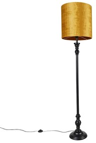Stojací lampa černá se zlatým odstínem látky 40 cm - Classico