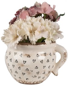 Béžový keramický obal na květináč s uchem a se srdíčky Hearti - 20*17*15 cm