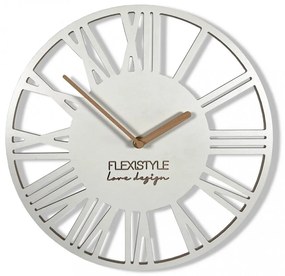 Jednoduché bílé nástěnné hodiny v dřevěném designu