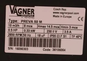 Vagnerpool Bazénové čerpadlo Preva 50 - 230V, 9 m3/h, 0,33 kW