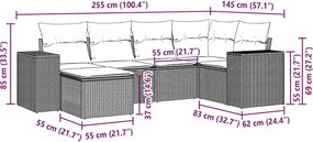 6dílná zahradní sedací souprava a podušky světle šedá polyratan 3255199