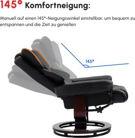 HOMCOM Relaxační křeslo s taburetem Otočné TV křeslo s funkcí polohování, imitace kůže, černé| Aosom