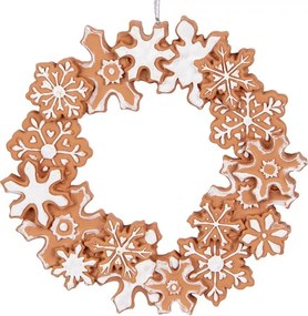 Hnědá vánoční závěsná ozdoba perníkový věneček - Ø 18*2 cm