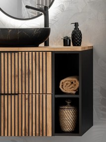 Závěsná umyvadlová skříňka Casad II s deskou a umyvadlem 80 cm černá/dub wotan