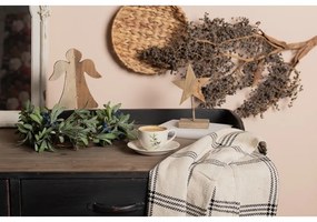 Hnědá antik dřevěná dekorace Anděl na podstavci - 18*8*30 cm
