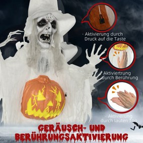 HOMCOM Halloween duch, Halloween dekorace, zvuková funkce, s pohybovým senzorem a LED světly, 60 cm x 18 cm x 183 cm