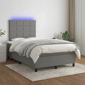 Box Spring Postel S Matrací A Led Textil Tmavě Šedá Blok se čtverci 120 x