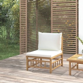 Zahradní středová pohovka s krémově bílými poduškami bambus - Default Title