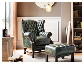 Massive home | Luxusní křeslo Chesterfield Kingsfield z pravé kůže - zelené