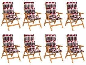 Skládací zahradní židle s poduškami 8 ks teak / látka Dekorhome Bílá / červená
