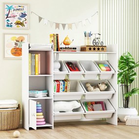 AIYAPLAY dětský úložný nábytek pro 3–8 let, úložník hraček s 8 odnímatelnými boxy, regály, skříň, bílý