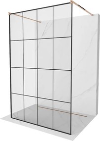 Mexen Kioto, průchozí sprchová zástěna 140 x 200 cm, 8mm sklo čiré/černý vzor, 2x růžové zlato stabilizační rozpěra, 800-140-002-60-77