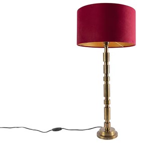 Art Deco stolní lampa bronzová 35 cm sametový odstín červená - Torre