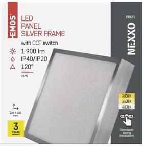 Emos lighting LED přisazený panel NEXXO 22,5cm, 21W, CCT, čtvercový Barva: Stříbrná